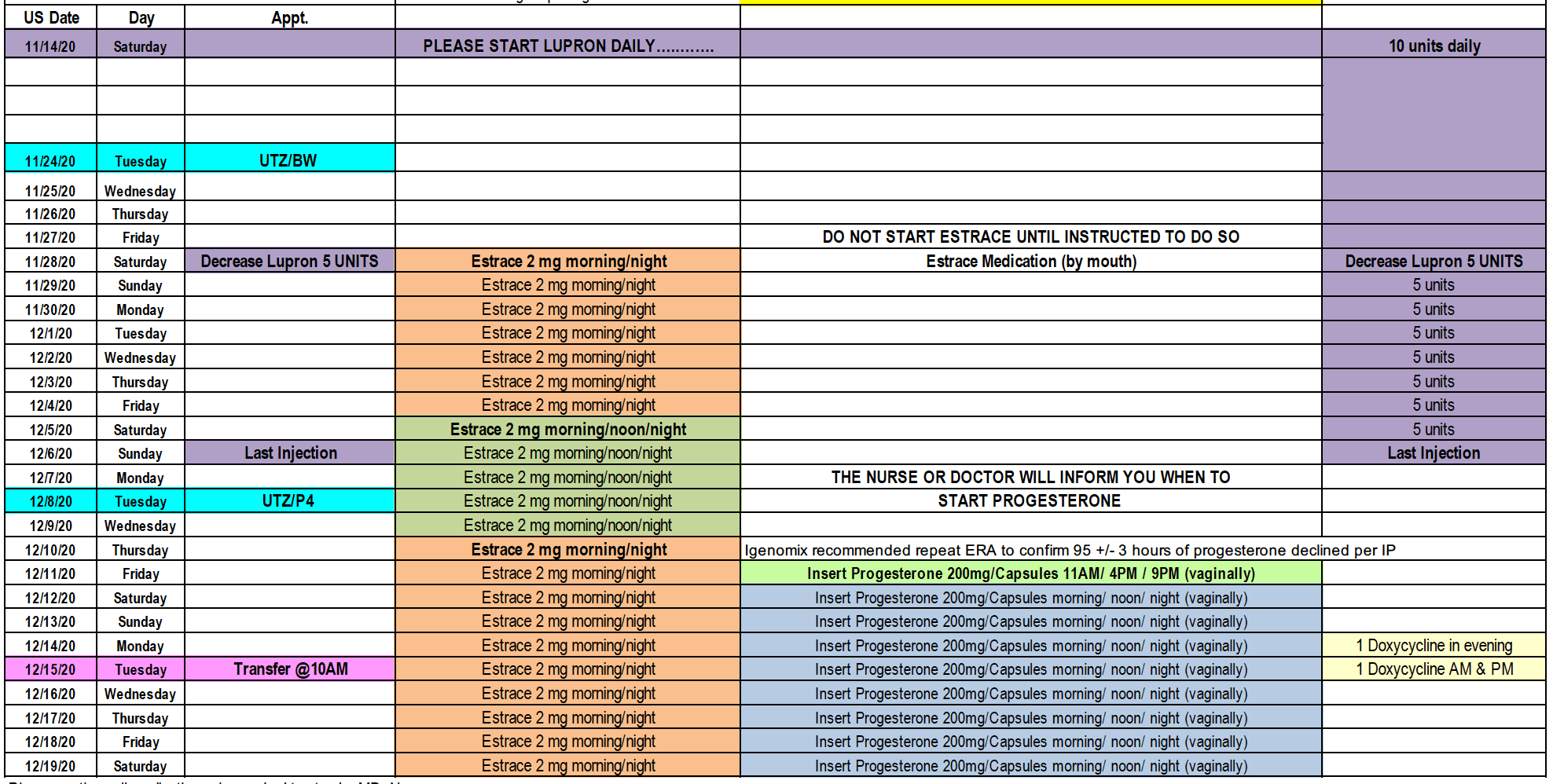 Understanding your Transfer Calendar | GSHC Surrogacy Agency